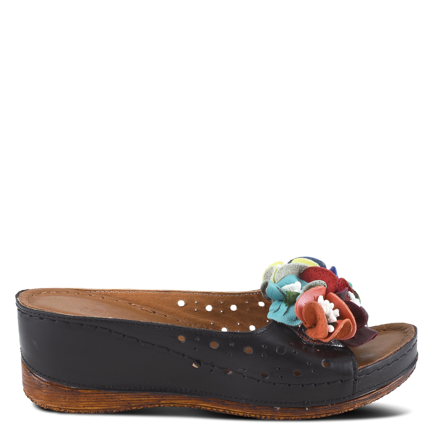 Flowerchild Sandal: Wedge Leather Slide – Spring Step Shoes