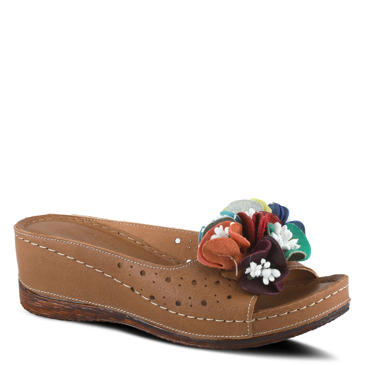 Flowerchild Sandal: Wedge Leather Slide – Spring Step Shoes